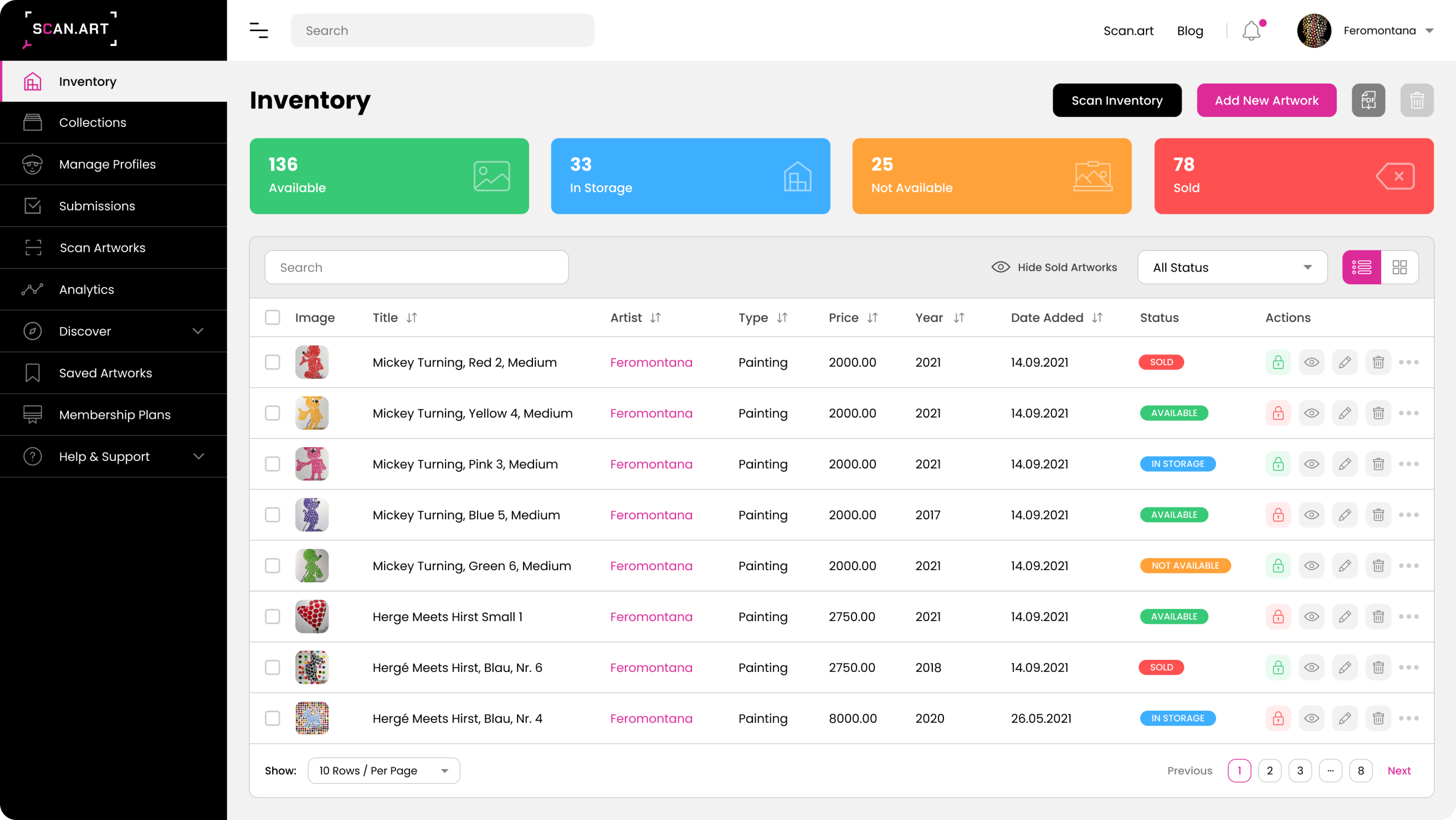 Inventory & Artist Profile